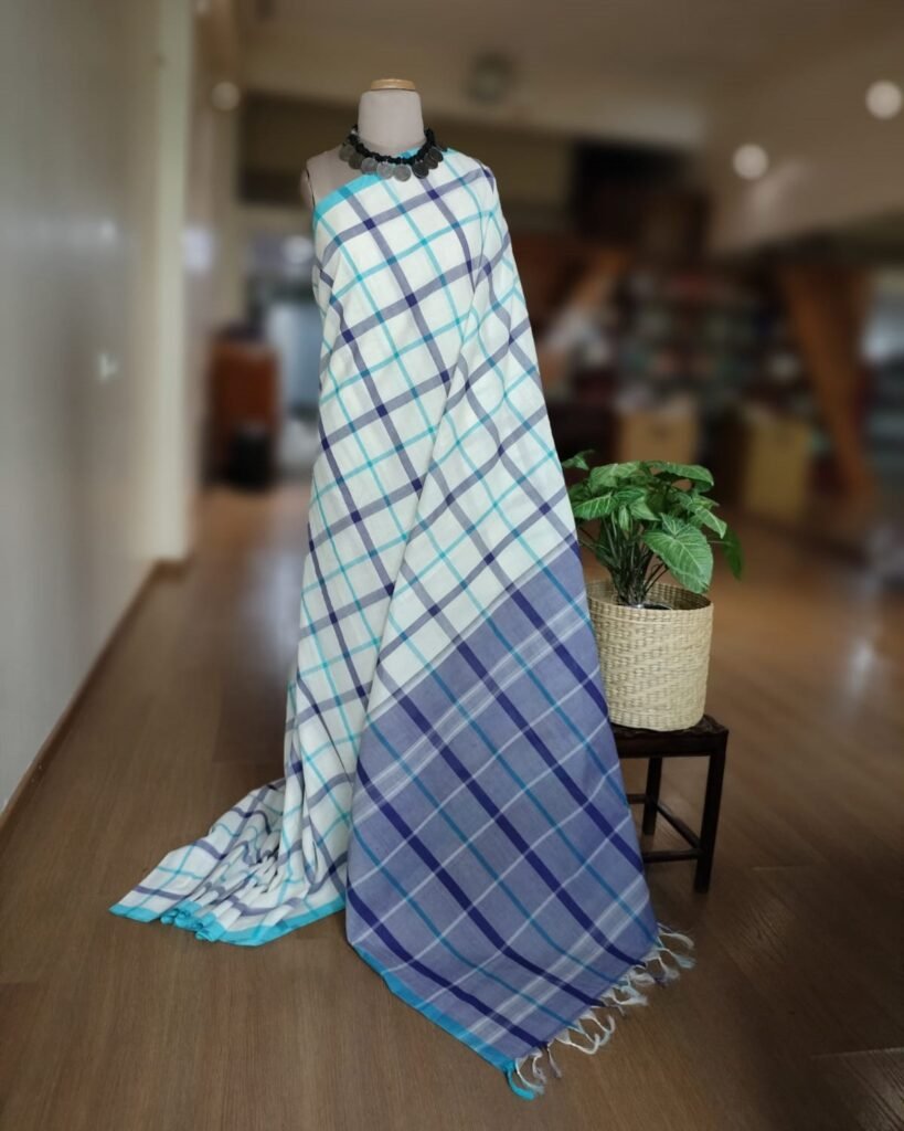 Kanchi Kattam Cotton Handweave - Blue Checks - The Magic Room