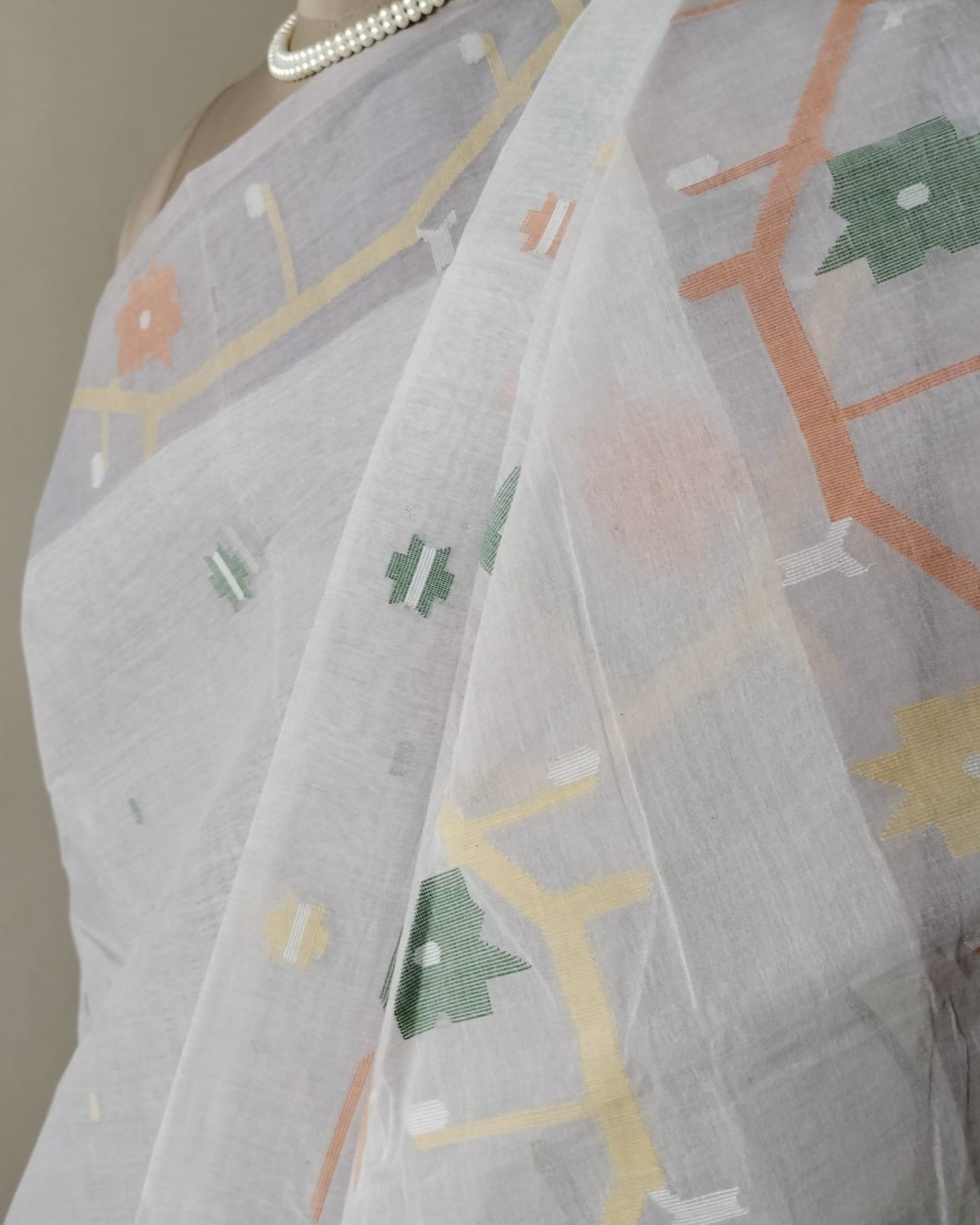 Hand Jamdani Crisp Cotton - Grey - The Magic Room