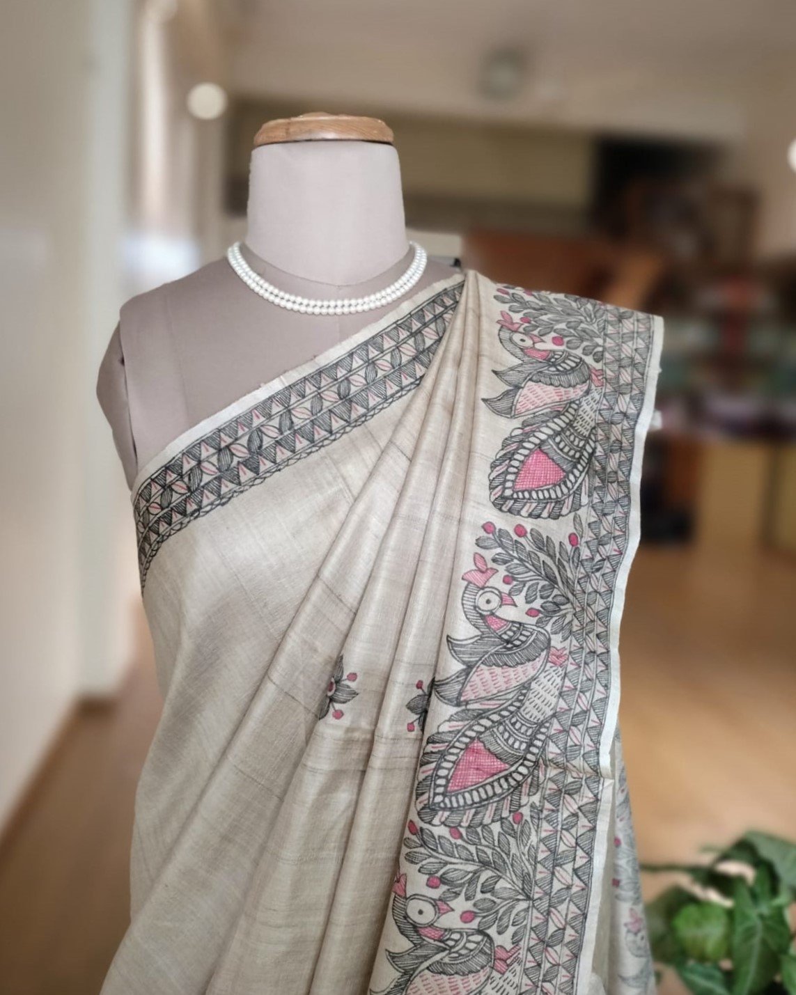Madhubani on Tussar Silk – Tree of Life - The Magic Room