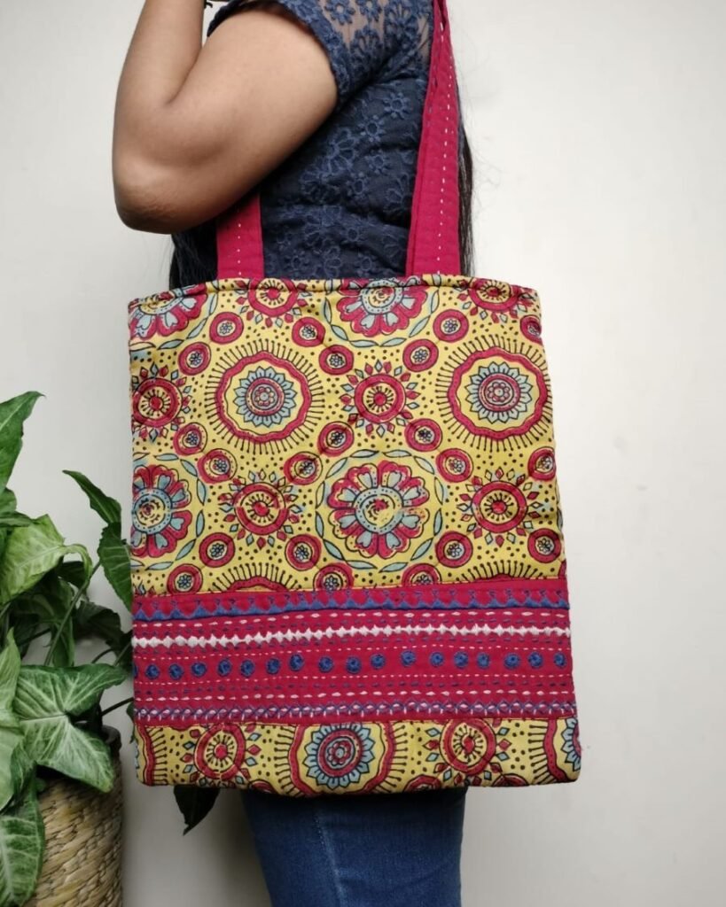 Modal Silk Tote Bag - Yellow and Red (MSTB0002) - The Magic Room
