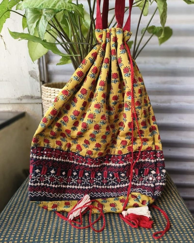 Rounded Jhola Bag in Modal Silk - Yellow (RJMS0003) - The Magic Room