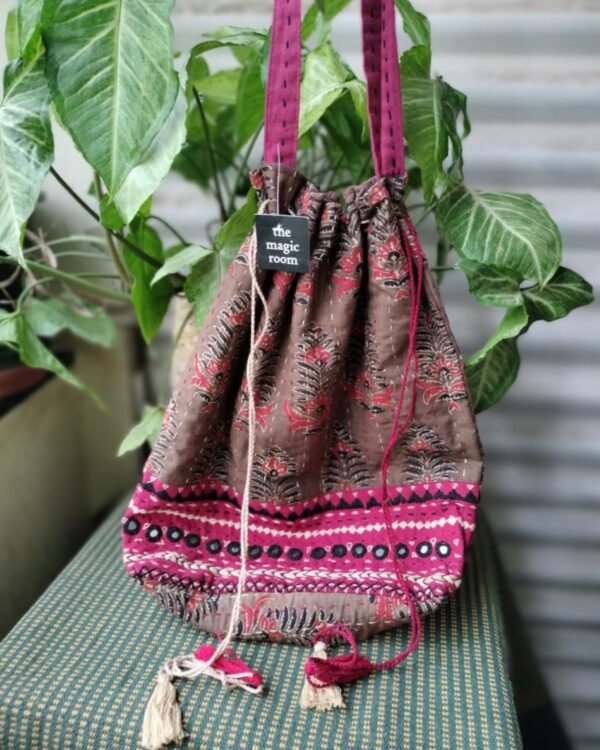 Rounded Jhola Bag in Pure Cotton - Brown (RJCB0001) - The Magic Room