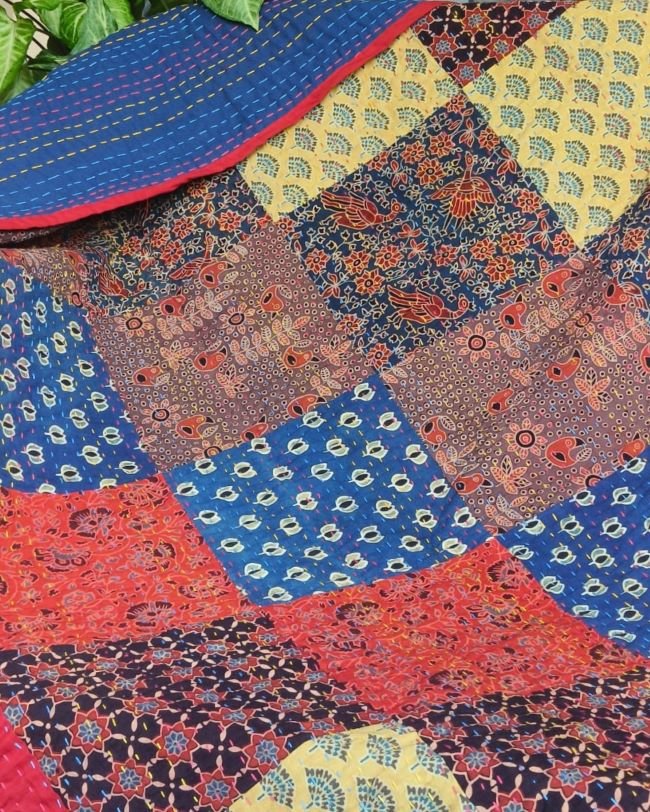 Patchwork Two-Layer Ajrakh Quilt (Godhri) Single - (GODH0032) - The ...