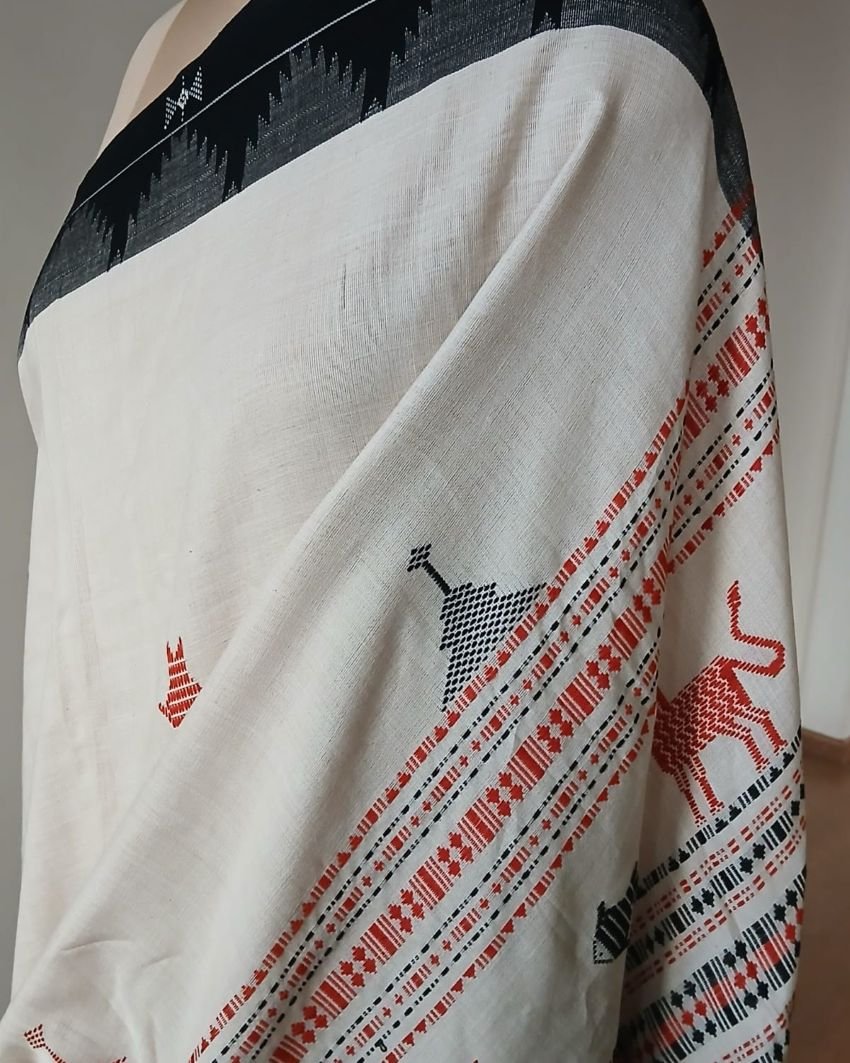 Kotpad Cotton Saree - Lion and River Motif (CTKS0006) - The Magic Room