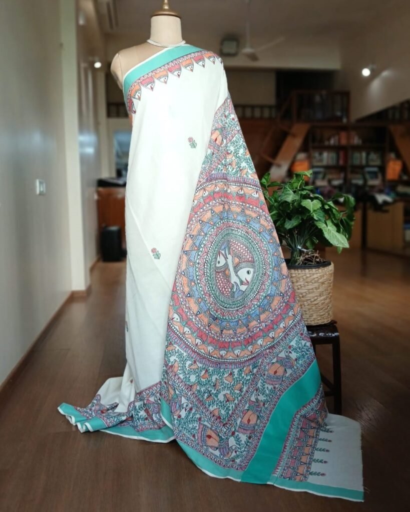 Madhubani Handpainted Saree on Cotton – (MADH0003) - The Magic Room