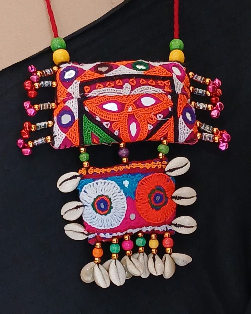 Colourful Meghwal Hand Embroidered necklace – (CMHE0007) - The Magic Room