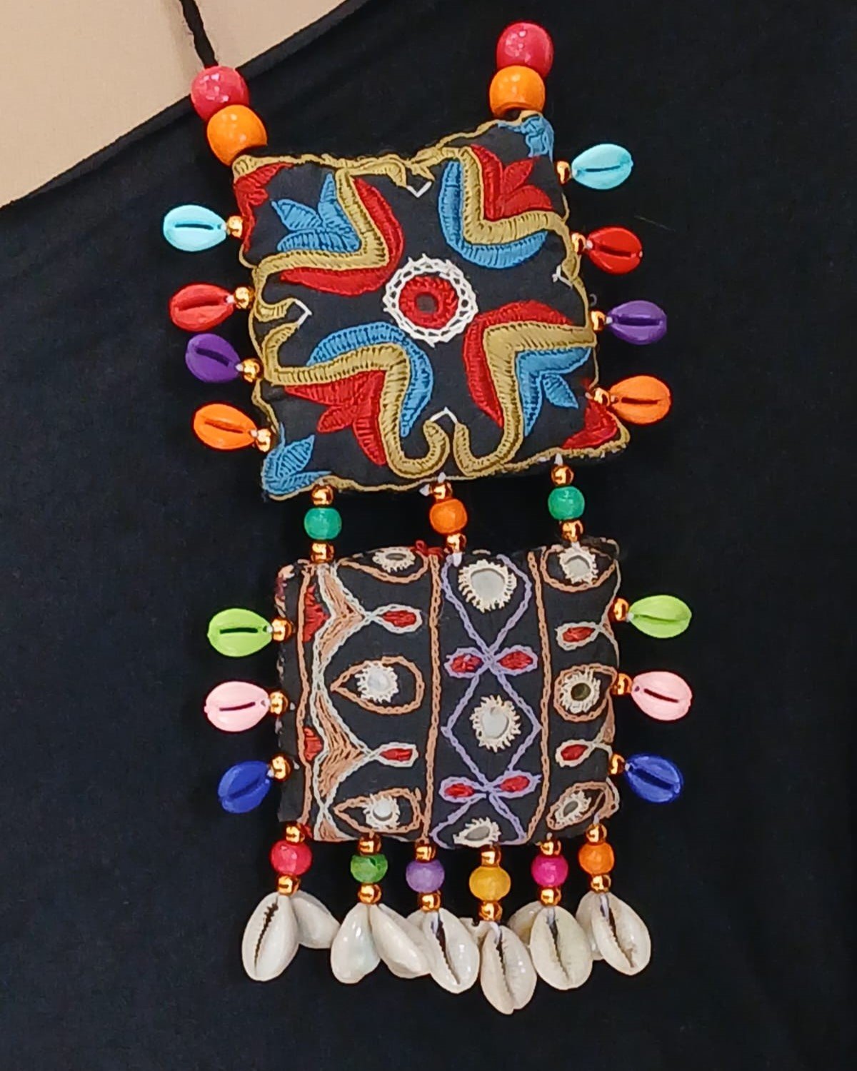 Colourful Meghwal Hand Embroidered necklace – (CMHE0009) - The Magic Room