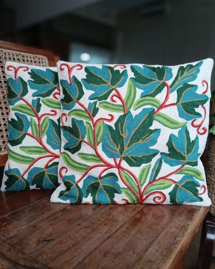 Crewel embroidered Chinar Motif Cushion Covers – (CCMC0014) - The Magic ...