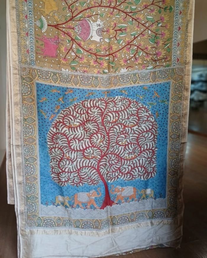 Mata ni Pachedi Style Handpainted Saree from Gujarat on Silk-Cotton ...