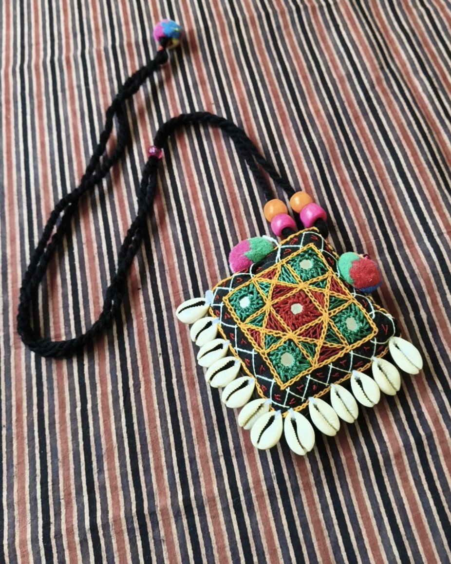 Colourful Meghwal Hand Embroidered necklace – (CMHE0036) - The Magic Room