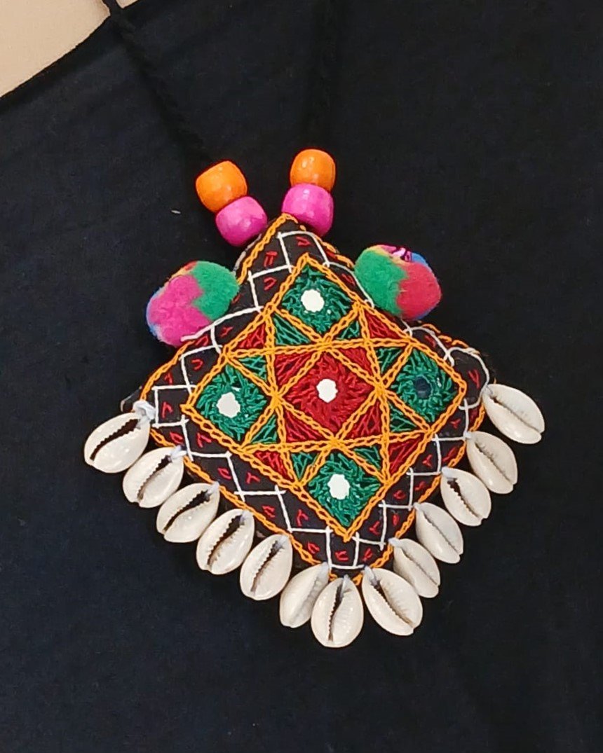 Colourful Meghwal Hand Embroidered necklace – (CMHE0036) - The Magic Room