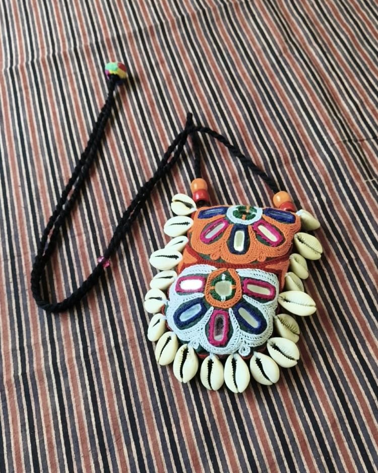 Colourful Meghwal Hand Embroidered necklace – (CMHE0030) - The Magic Room