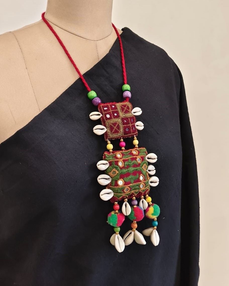 Colourful Meghwal Hand Embroidered necklace – (CMHE0032) - The Magic Room