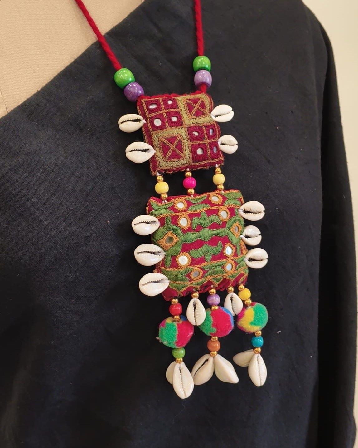 Colourful Meghwal Hand Embroidered necklace – (CMHE0032) - The Magic Room