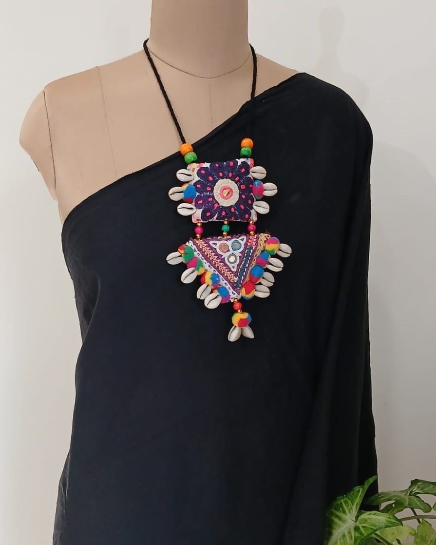 Colourful Meghwal Hand Embroidered necklace – (CMHE0026) - The Magic Room