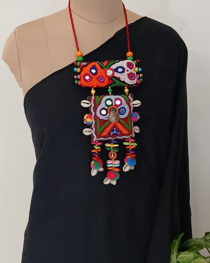 Colourful Meghwal Hand Embroidered necklace – (CMHE0027) - The Magic Room