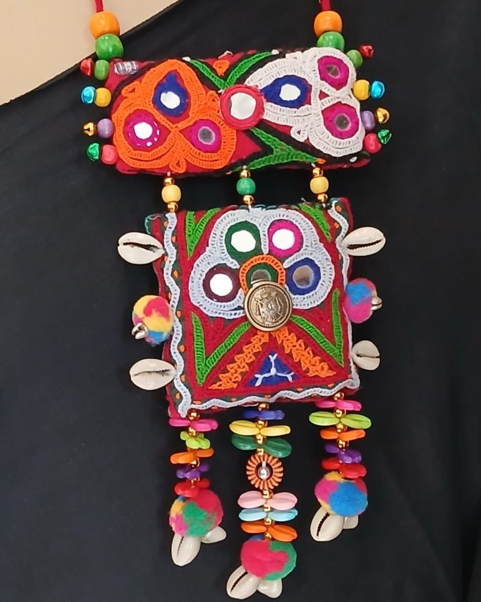 Colourful Meghwal Hand Embroidered necklace – (CMHE0027) - The Magic Room