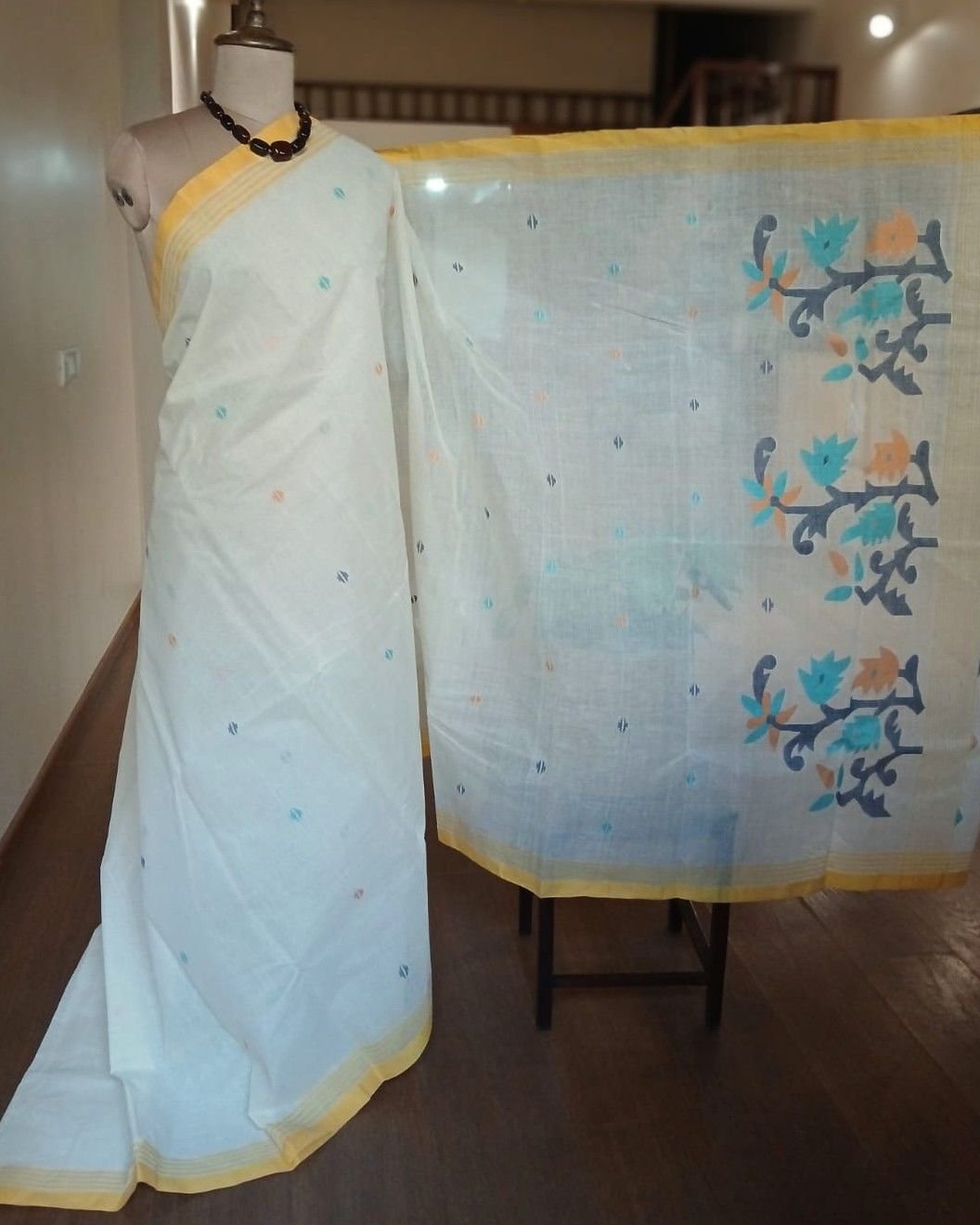 Crisp Cotton Hand Jamdani from Phulia in West Bengal - (CCHJ0003) - The ...