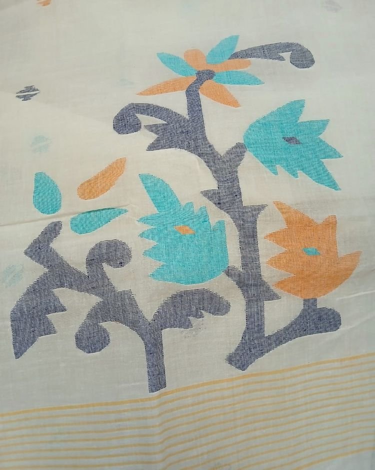 Crisp Cotton Hand Jamdani from Phulia in West Bengal - (CCHJ0003) - The ...