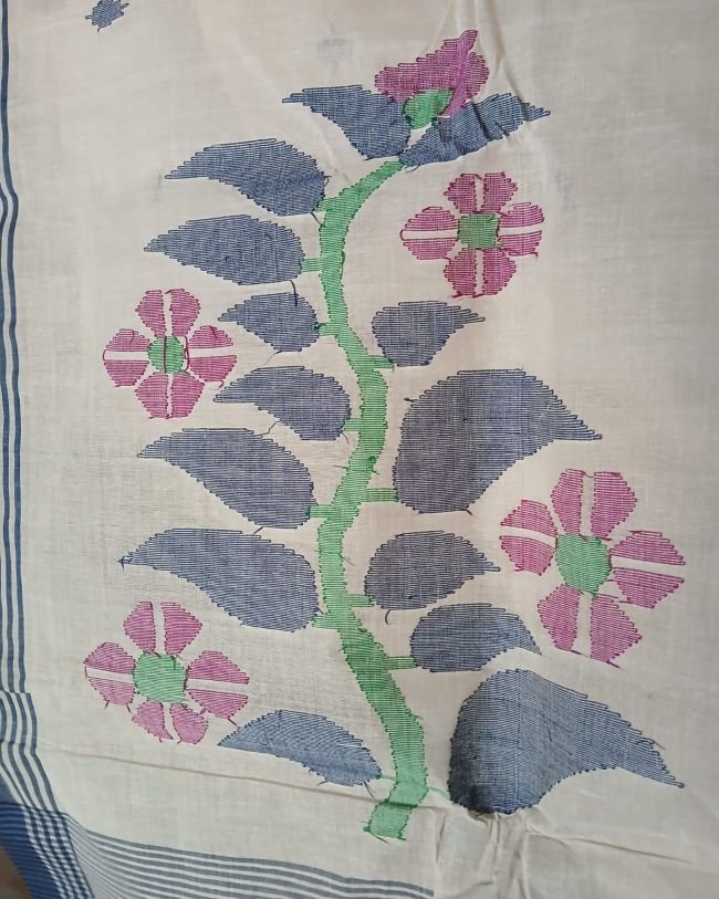 Crisp Cotton Hand Jamdani from Phulia in West Bengal - (CCHJ0011) - The ...