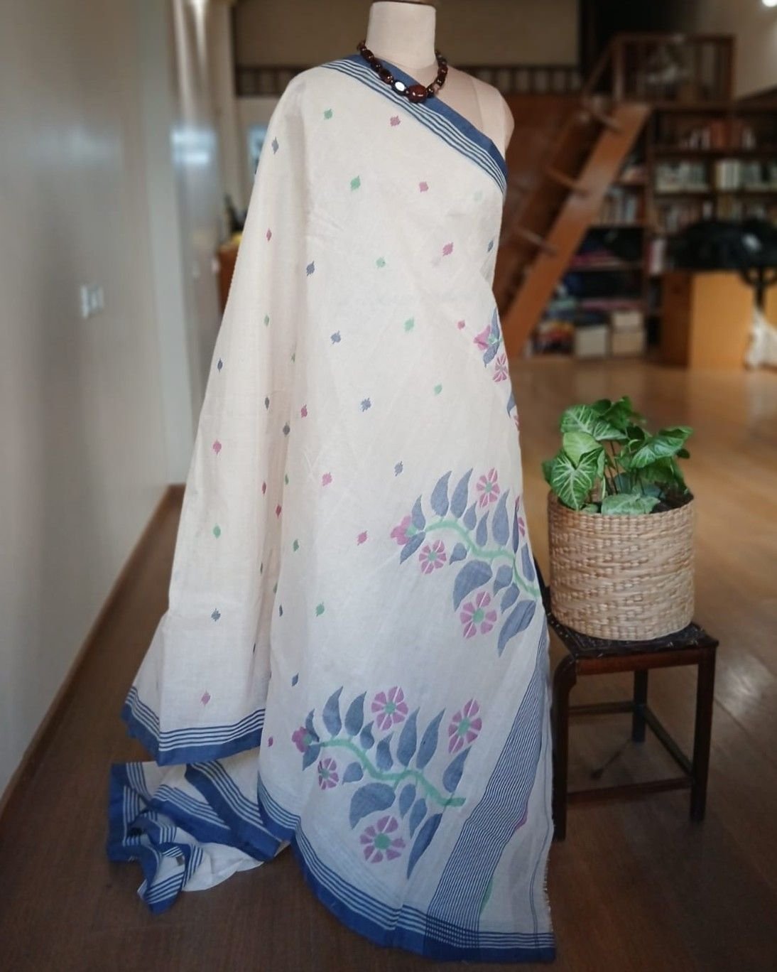 Crisp Cotton Hand Jamdani from Phulia in West Bengal - (CCHJ0011) - The ...