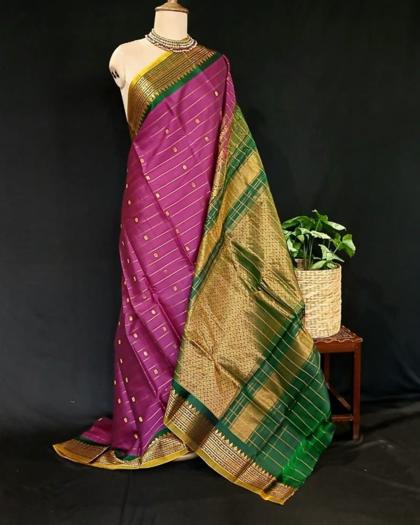 Grand Silk-Cotton Gadwal Handweave Saree with Zari Borders – (GHSS0008 ...