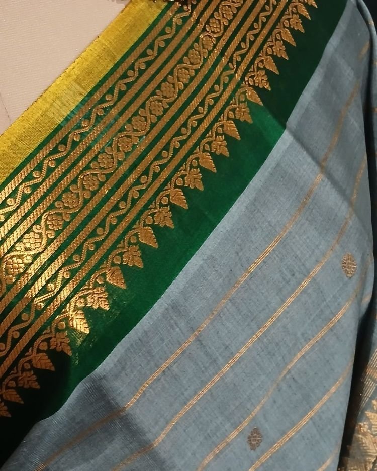Grand Silk-Cotton Gadwal Handweave Saree with Zari Borders – (GHSS0011 ...