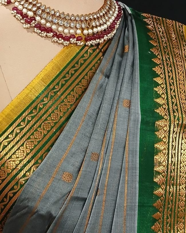 Grand Silk-Cotton Gadwal Handweave Saree with Zari Borders – (GHSS0011 ...