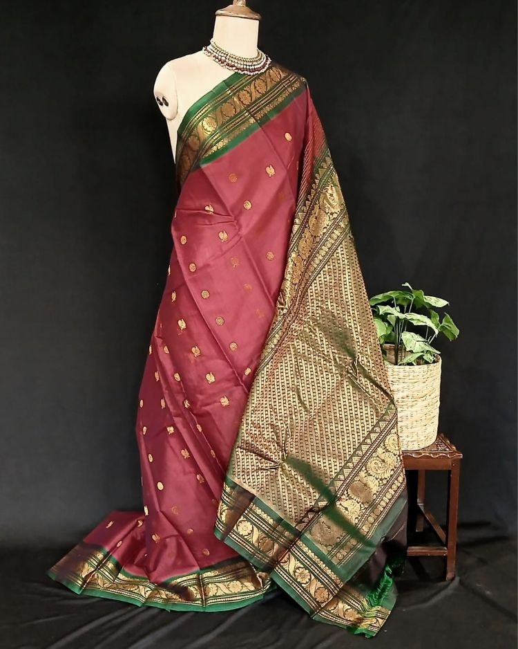 Grand Silk-Cotton Gadwal Handweave Saree with Zari Borders – (GHSS0006 ...