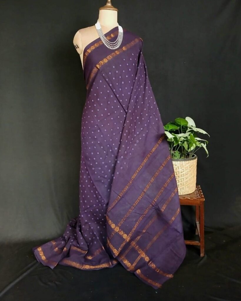 Hand-knotted Madurai Sungudi Cotton Saree- (HKSS0018) - The Magic Room