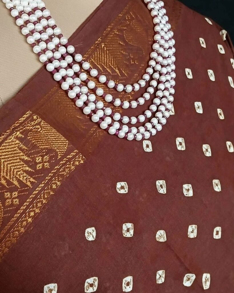 Hand-knotted Madurai Sungudi Cotton Saree- (HKSS0014) - The Magic Room